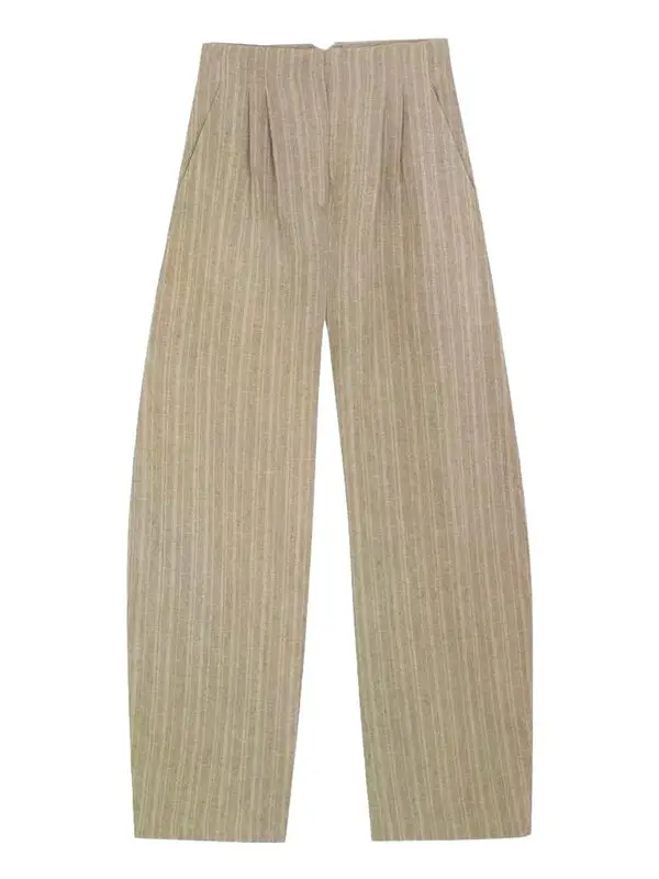 CORTANA Camila Linen Pinstriped Trousers - Neutrals