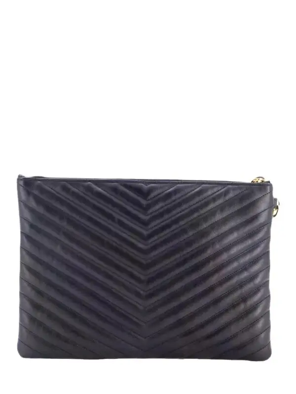 Saint Laurent Matelassé Chevron Leather Wristlet Pouch - Black