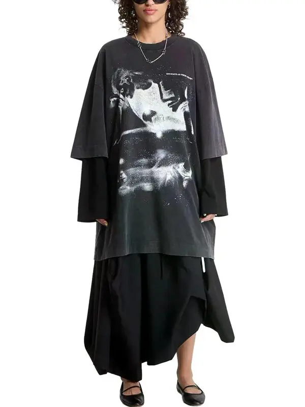 Off-White Graphic Print T-shirt Dress - Black