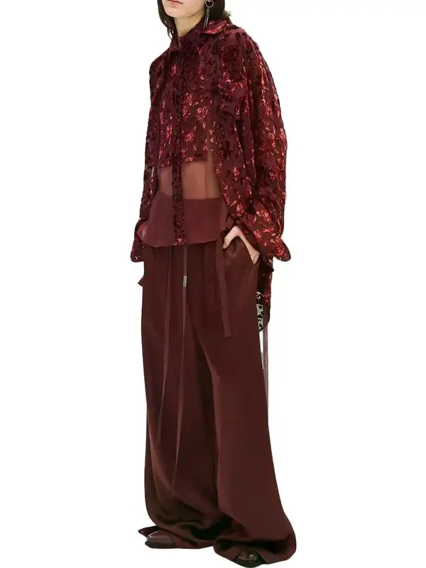 ANN DEMEULEMEESTER Satin Wide-leg Drawstring Trousers - Red