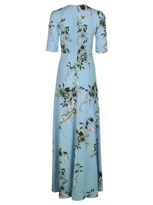 Monique Lhuillier Floral Print Maxi Dress - Blue