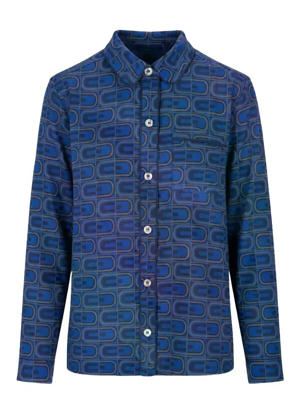 LAURA URBINATI Geometric Print Long-sleeved Pajama Top - Blue