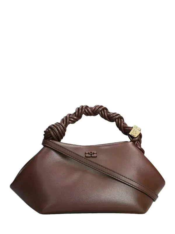 GANNI Small Leather Tote Bag With Twisted Top Handle - Brown