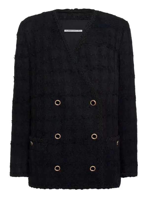 Alessandra Rich Textured Double-breasted Blazer - Black