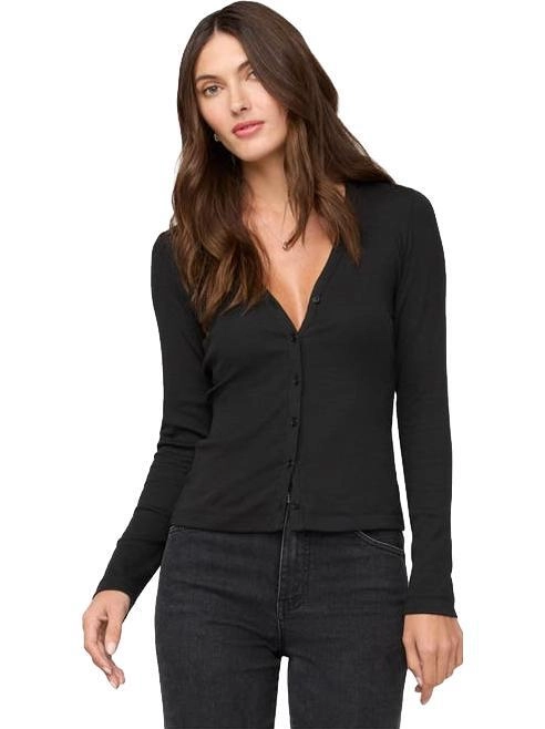 DUER Ribbed Pima Fitted Button-down Long Sleeve Top - Black