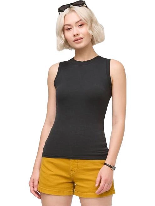 DUER Ribbed Pima High Neck Tank - Black