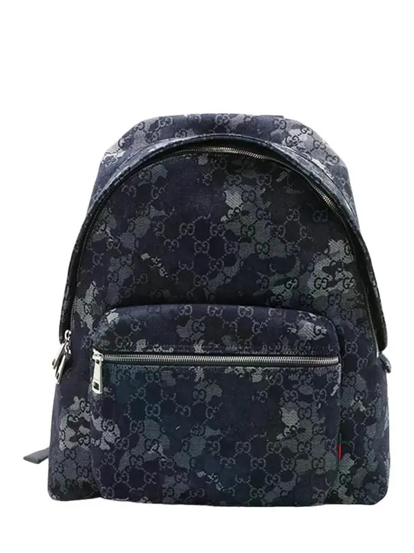 Gucci Gg Denim Camouflage Backpack With Front Zip - Blue