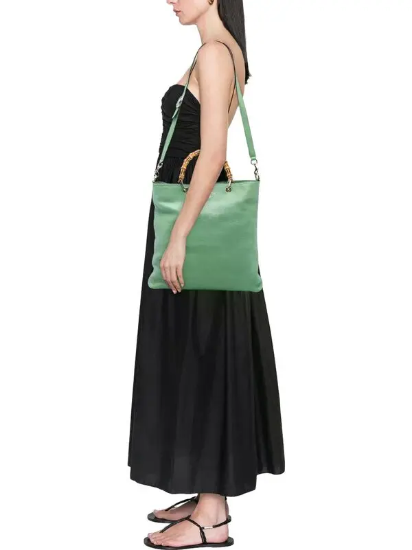 Gucci Calfskin Bamboo Shopper Tote Satchel - Green
