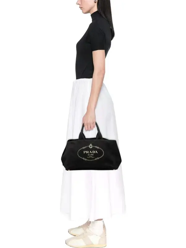 Prada Large Canvas Canapa Logo Tote Satchel - Black