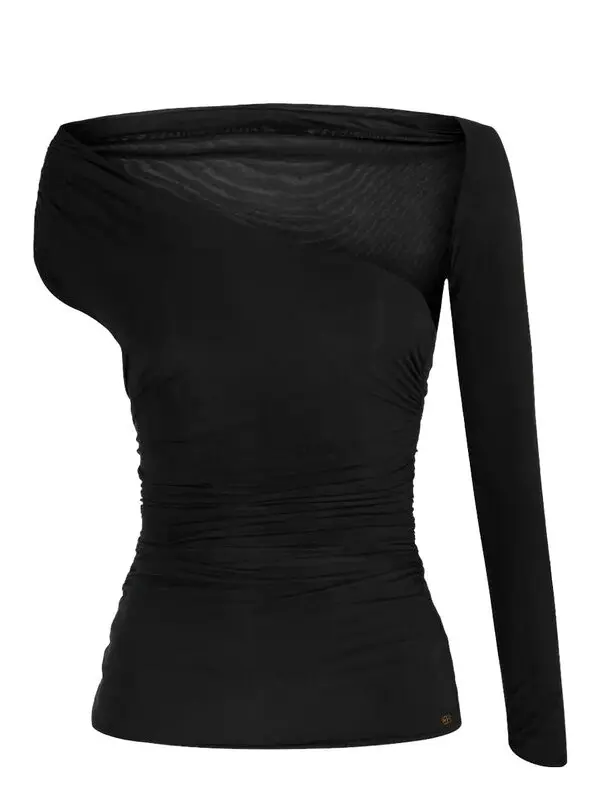 Elisabetta Franchi Asymmetric Ruched Top - Black