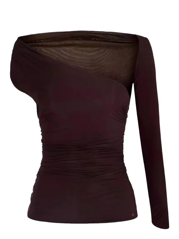 Elisabetta Franchi Asymmetrical Ruched Top With Cut-out Detail - Brown