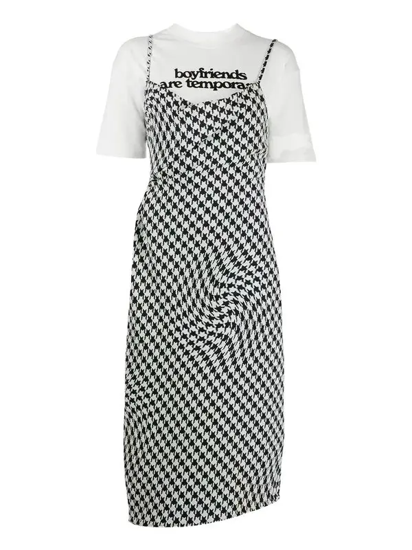 Off-White Houndstooth Layered T-shirt Dress - Black