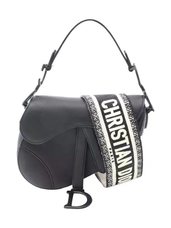 Dior Leather Mini Saddle Shoulder Bag With D-initial Charm - Black