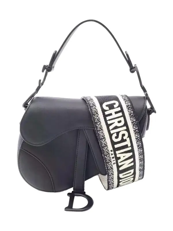 Dior Leather Mini Saddle Shoulder Bag With D-initial Charm - Black
