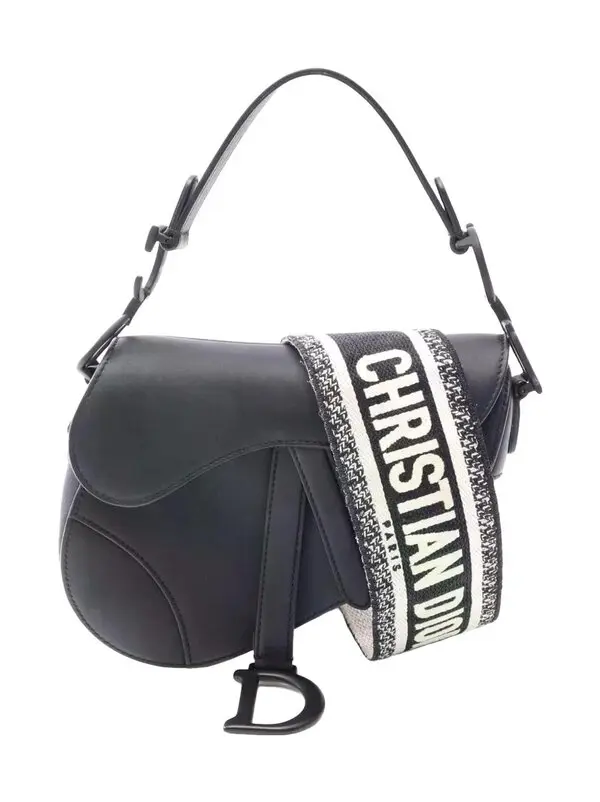 Dior Leather Mini Saddle Shoulder Bag With D-initial Charm - Black