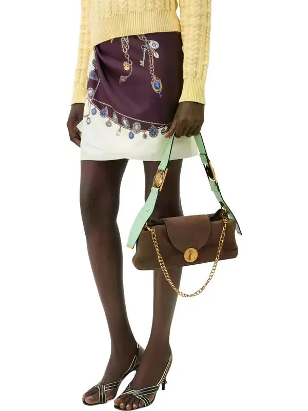 Versace Vivian Embellished Crosta Suede Clutch - Brown