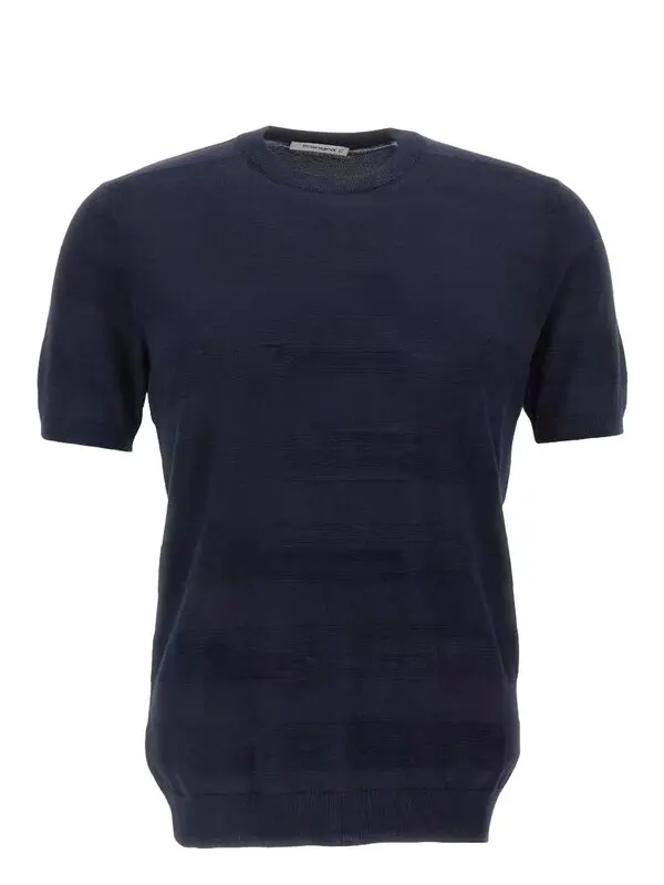KANGRA Horizontal-stripe Short-sleeve Sweater - Blue