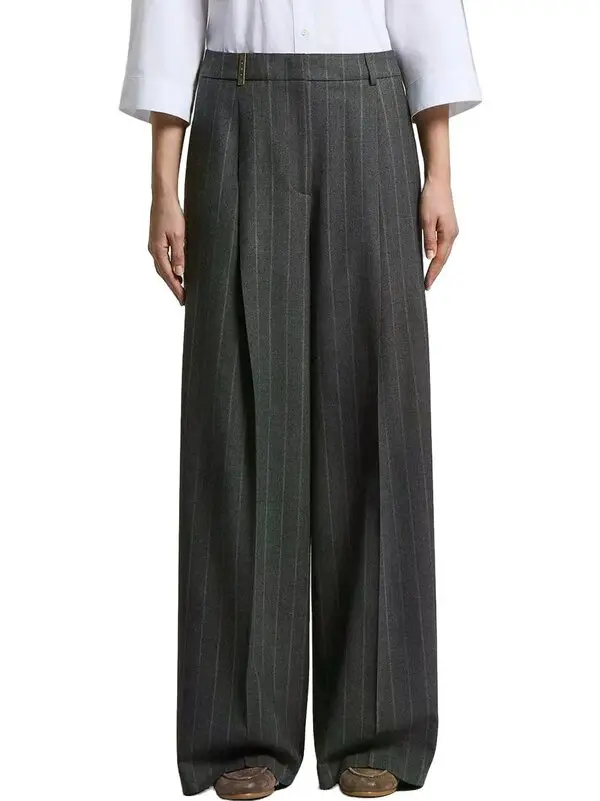 Peserico Pinstripe Pleated Wide Leg Trousers - Grey