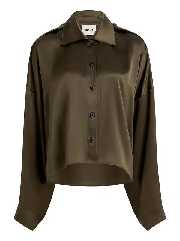 Khaite Bodine Silk Charmeuse Shirt - Dark Olive