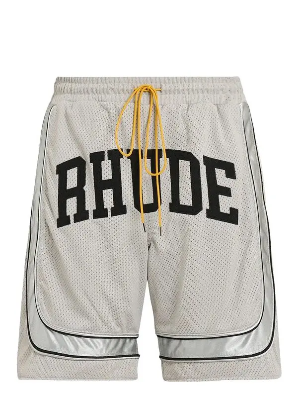 Rhude Baggy Mesh Collegiate Logo Shorts - Gray