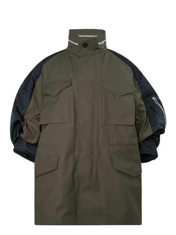 Sacai Cotton Weather Jacket With Nylon Paneling - Brown