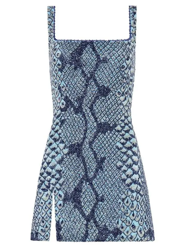 CLIO PEPPIATT Medusa Mini Dress With Snakeskin Embellishment - Blue