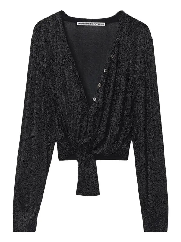 Alexander Wang Knotted Deep V-neck Cardigan With Hotfix Embellishment - Black