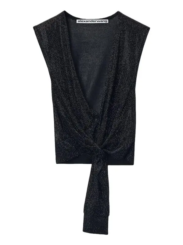Alexander Wang Crystal Deep V-neck Knotted Top - Black