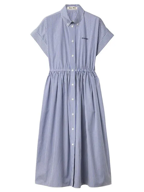 Miu Miu Vertical Stripe Poplin Midi Dress - Blue