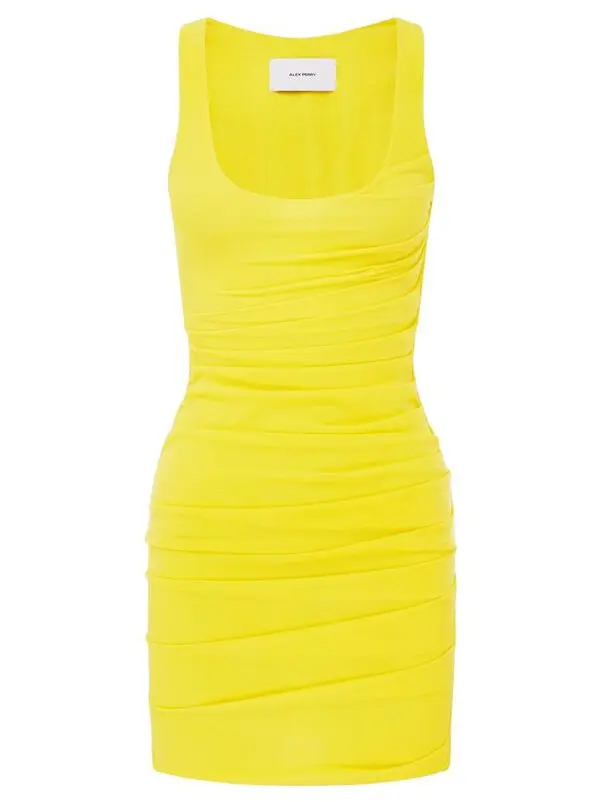 Alex Perry Ruched Singlet Mini Dress In Power Mesh - Yellow