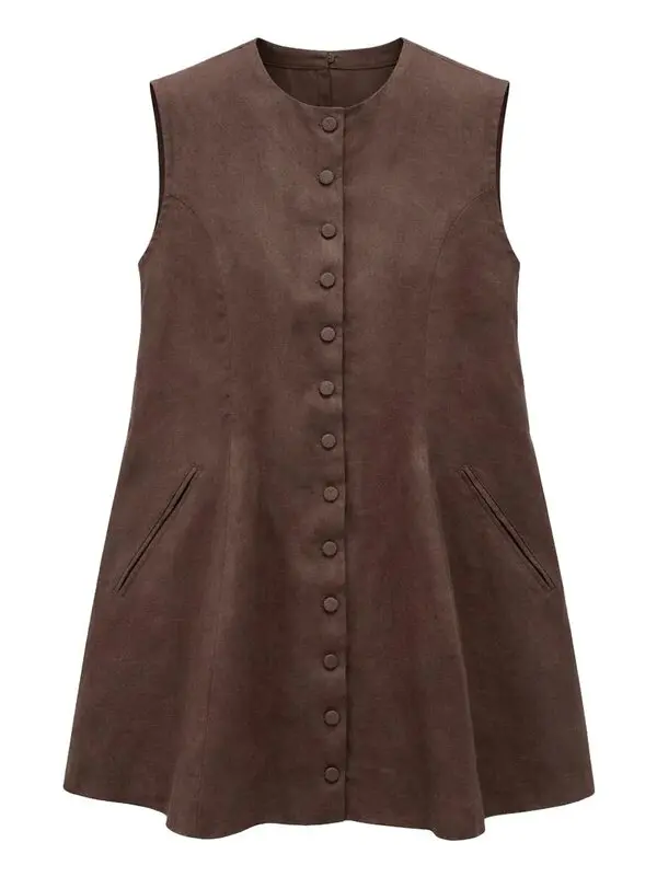 MUTE BY JL A-line Button Vest - Brown