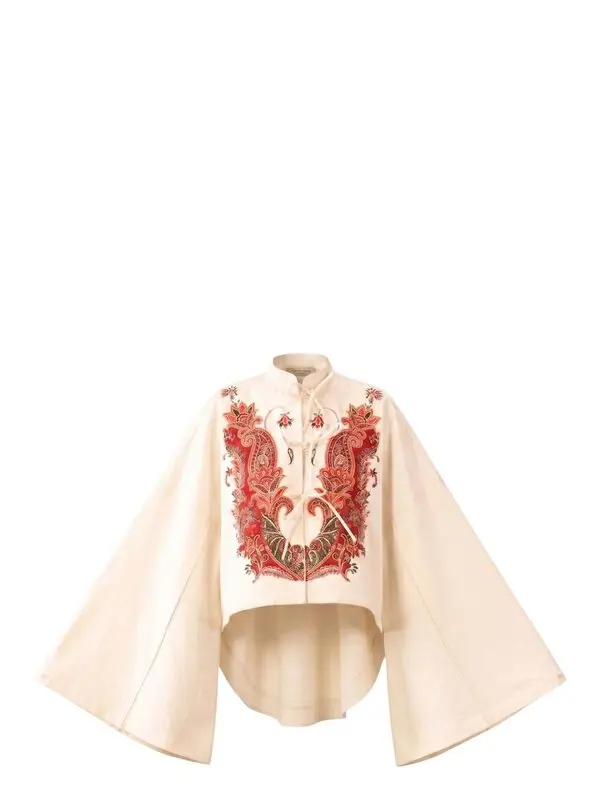 COLLECTED XX White Kimono Shirt With Red Paisley Print - White/red