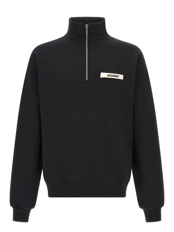 Jacquemus Le Camionneur Gros Grain Fleece Sweatshirt With Zip Closure - Black