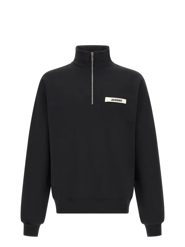 Jacquemus Le Camionneur Gros Grain Fleece Sweatshirt With Zip Closure - Black