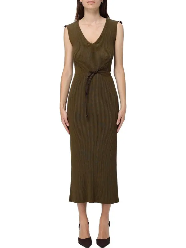 Max Mara Ribbed Knit Dress With Tie Detail - Green