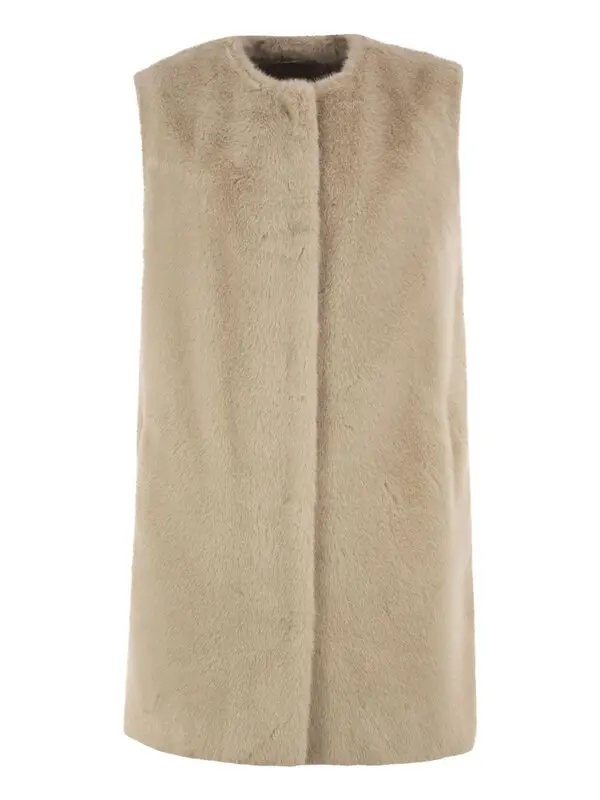 Herno Long Faux Fur-effect Gilet - Cream