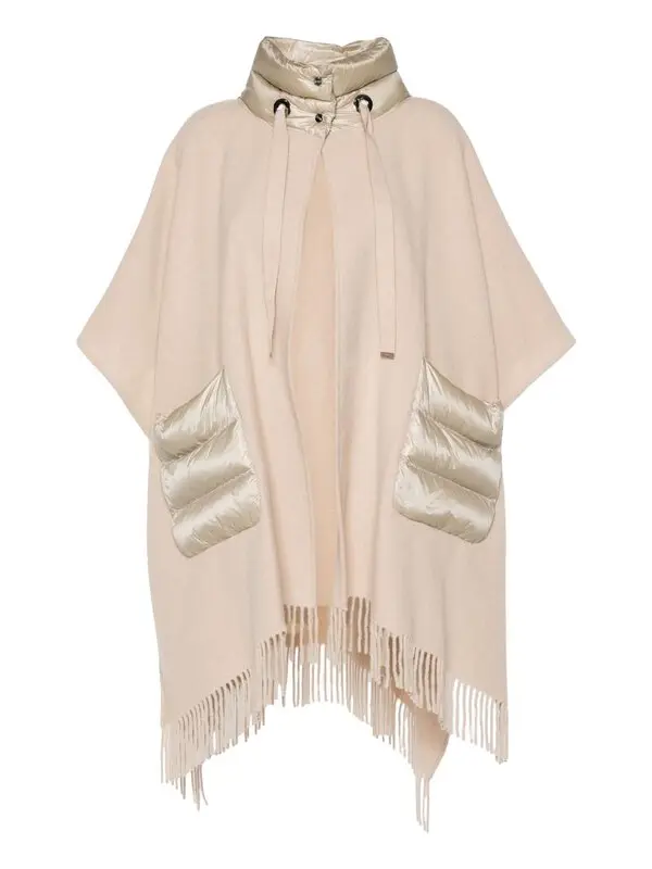 Herno Wool-cashmere Blend Cape With Padded Panels And Fringe - Multicolor