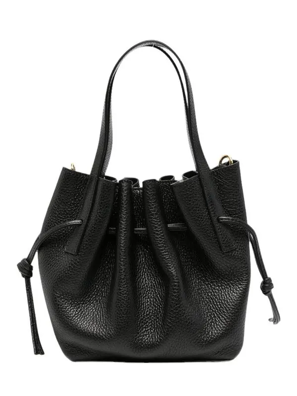 Yuzefi Pebbled Leather Drawstring Tote Bag - Black