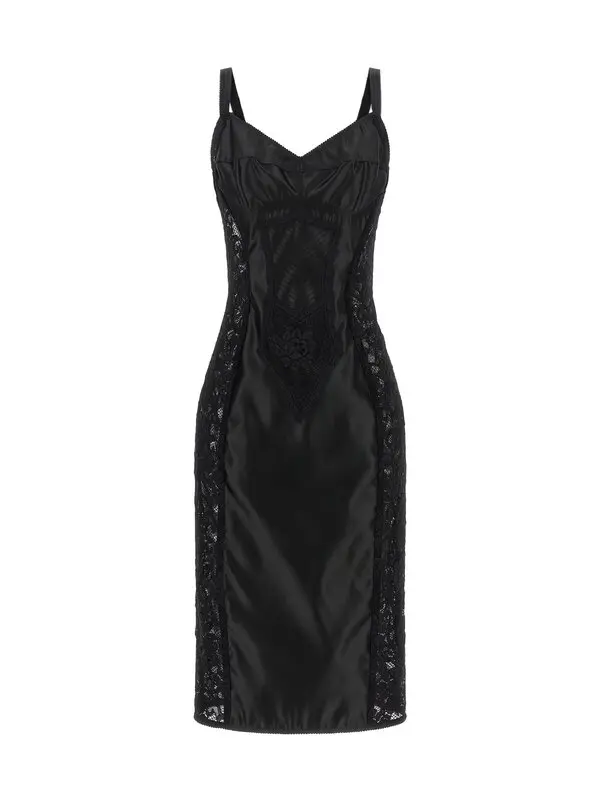 Dolce & Gabbana Corsetry Lace And Satin Midi Dress - Black