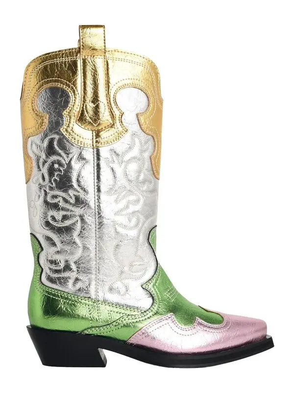 GANNI Western Embroidered Eco Leather Boots - Multicolor