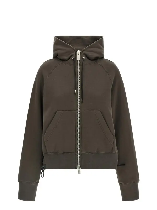 Sacai Zip-up Raglan Sleeved Drawstring Hoodie - Brown