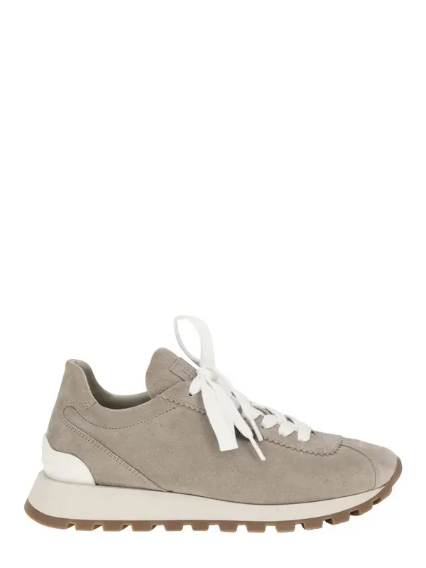 Brunello Cucinelli Suede Sneakers With Embellishments - Grey