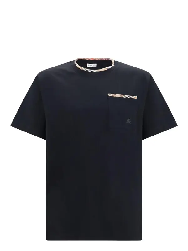 Burberry Cotton T-shirt With Check Trims - Black
