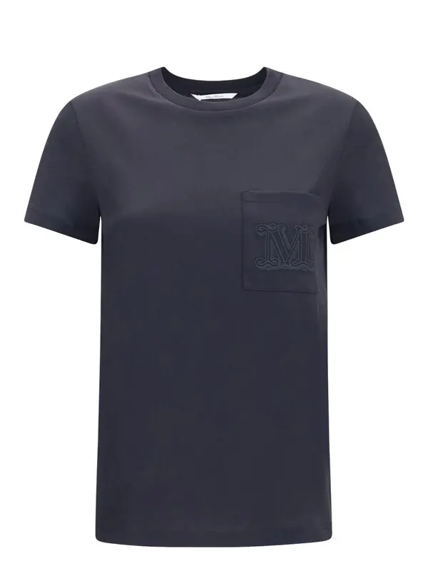 Max Mara Papaia Cotton T-shirt With Monogram Pocket - Black