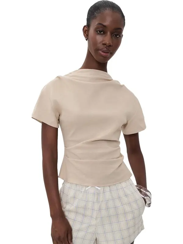 Lioness Halcyon Top With Cowl Neck And Ruched Waistline - Beige