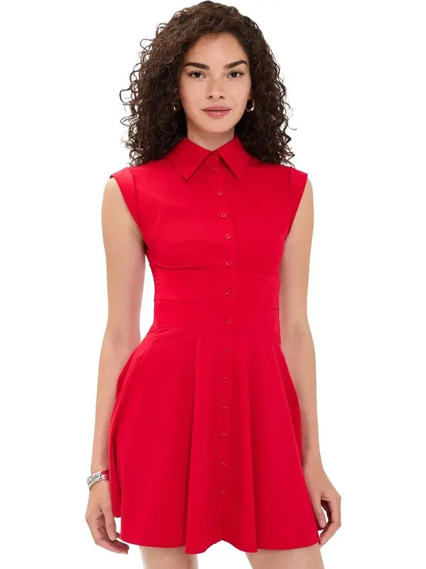 Alice + Olivia Kim Corset Flared Mini Shirt Dress - Hibiscus