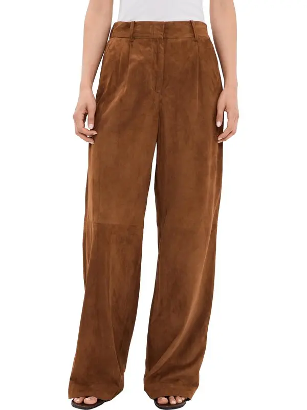 TWP Hudson St Suede Wide-leg Trousers - Cigar
