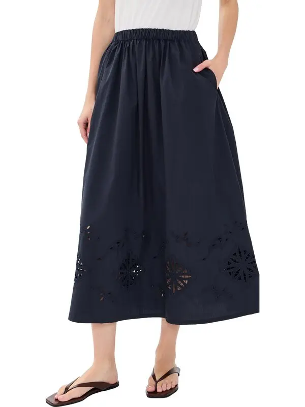 Jenni Kayne Broderie Cotton Poplin Skirt - Navy