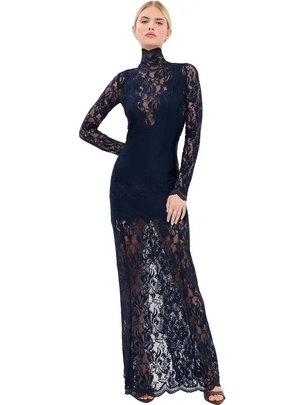 Rabanne Floral Lace Maxi Dress - Deep Navy