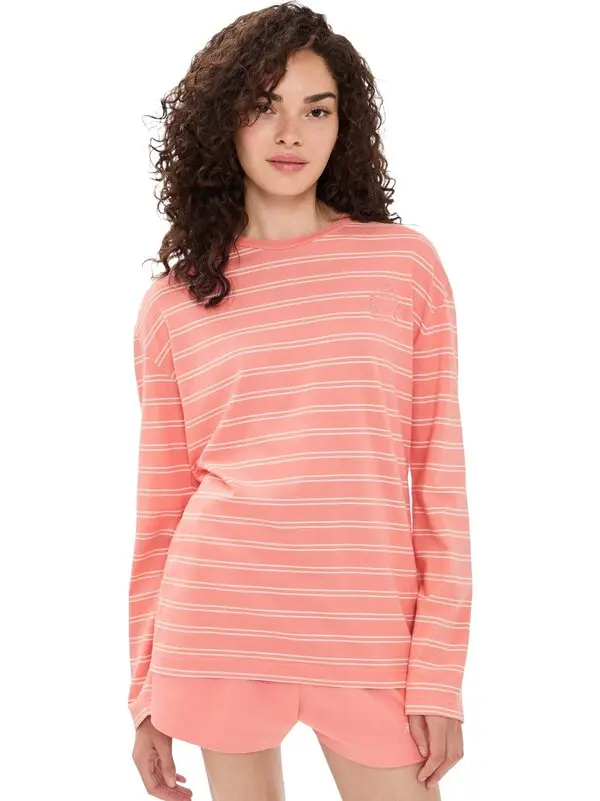 SPORTY & RICH Striped Crewneck Long Sleeve Tee - Flamingo Striped